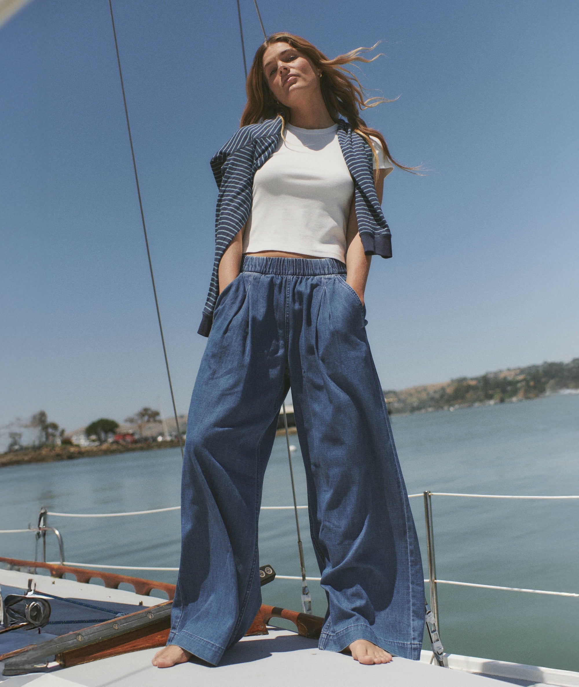 Allison Pleated Wide Leg Denim Trouser – Marine Layer