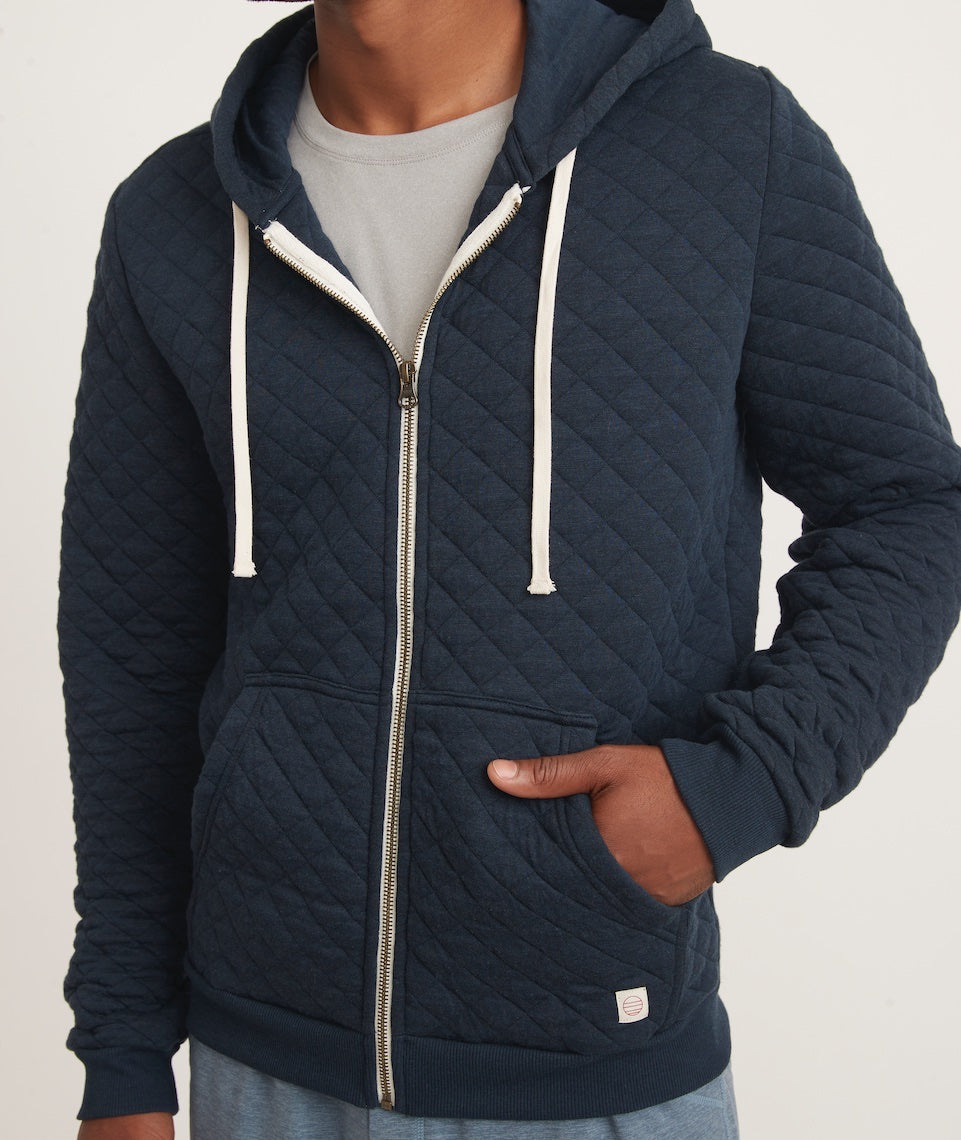Men's Corbet Quilted Full Zip Hoodie in Navy Heather – Marine Layer