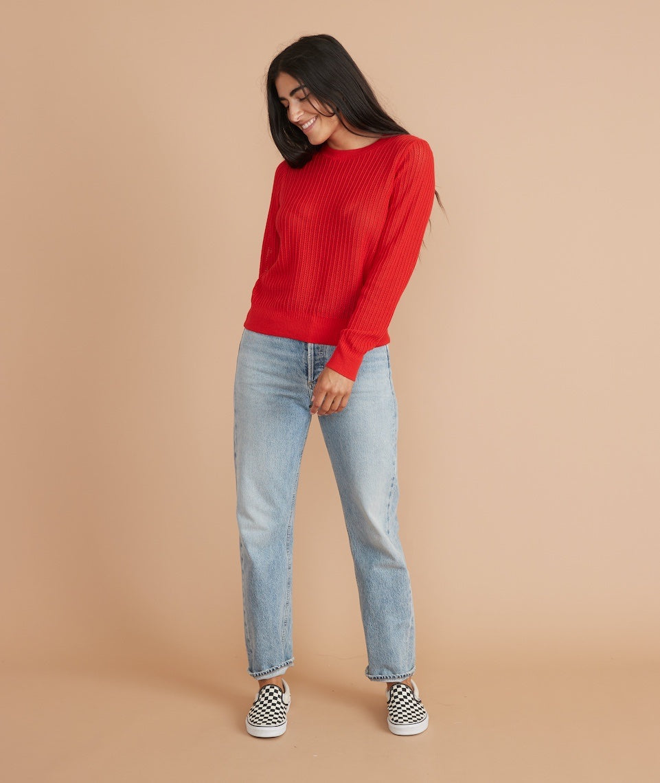 Jess Crewneck Sweater in Fire Red – Marine Layer