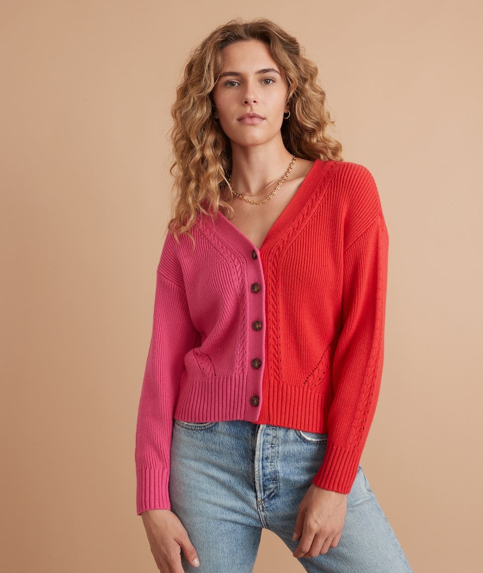 Robin Crop Cardigan in Bubblegum/Vermillion – Marine Layer