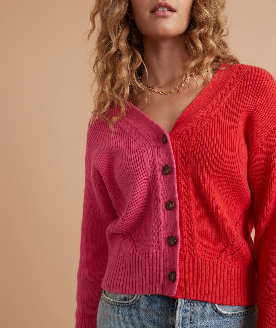 Robin Crop Cardigan in Bubblegum/Vermillion – Marine Layer